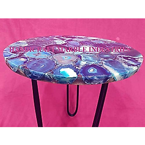 24" Inch Round Blue Agate Coffee Table with Hair Pin Style Metal Base, Agate Round Coffee Table, Agate Side Table Home Decor