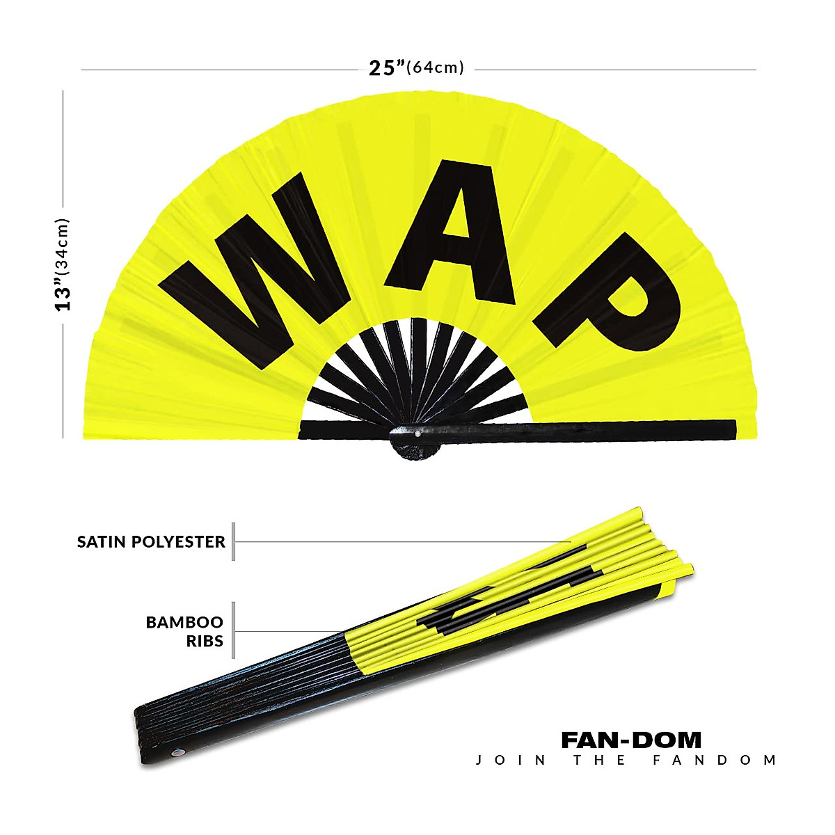 WAP Hand Fan Foldable Bamboo Circuit Hand Fan Funny Gag Curse Words Expressions Statement Gifts Festival Accessories Rave Handheld Circuit Event Fan Clack Fans (Yellow)