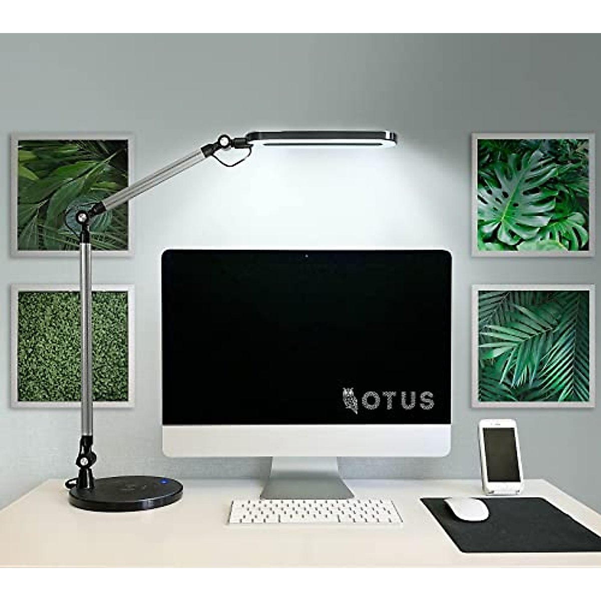OTUS [2in1] LED Desk Lamp for Home Office with Wireless Charger, Architect LED Desk Light for Study, Reading, Working, Adjustable Tall Swing Arm Table Light, Dimmable Brightness, 3 Color Modes