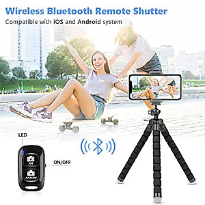Torjim Phone Tripod, Mini Cell Phone Tripod with Wireless Remote Control & Phone Holder, 360°Rotation Flexible Travel Tripod for Smartphone, DSLR Camera