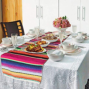 Fowecelt Mexican Serape Table Runner 14 x 84 Inch for Mexican Party Wedding Decorations Outdoor Picnics Dining Table, Fringe Cotton Table Runners