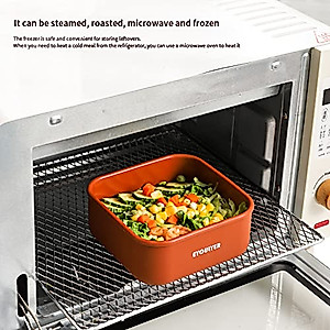 Eyoulyer Silicone Bento Box with Lid Food Storage Durable Bowl Mixing Serving Eating Non-Slip Easy Grip Indoor Outdoor Travel To-Go Food Containers Set2 Canister (BLUE-SQUARE)