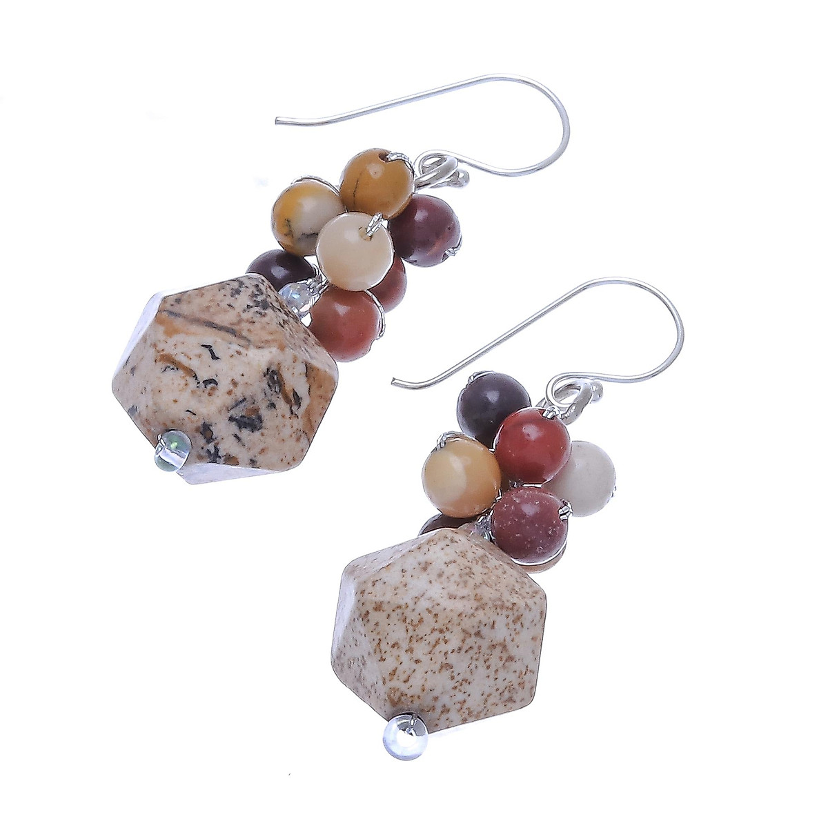 NOVICA Artisan Handmade Jasper Beaded Cluster Earrings from Thailand Glass Dangle Gemstone Birthstone [1.7 in L x 0.6 in W] ' Beautiful Glam'