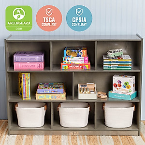 ECR4Kids 8-Compartment Mobile Storage Cabinet, 36in, Classroom Furniture, Grey Wash