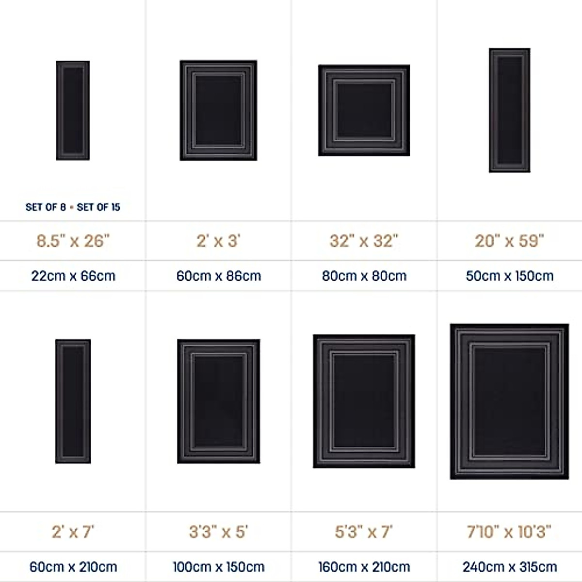 Beverly Rug Modern Bordered 5X7 Area Rug for Living Room, Dining Room Rug, Bedroom Carpet, Indoor Non Skid Rubber Backed Area Rugs, Black