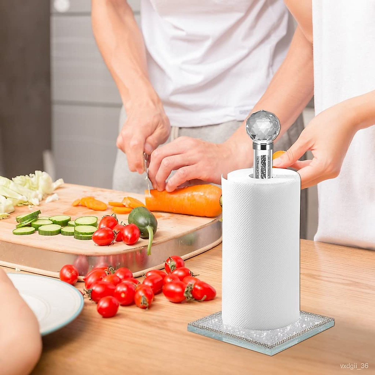 Gold Glitter Crystal Paper Towel Holder countertop Thick Shelf Gorgeous Large Gold and Silver Diamond Decoration Mother's Day Housewarming Party Gift Guest Restaurant Kitchen bar (Golden)