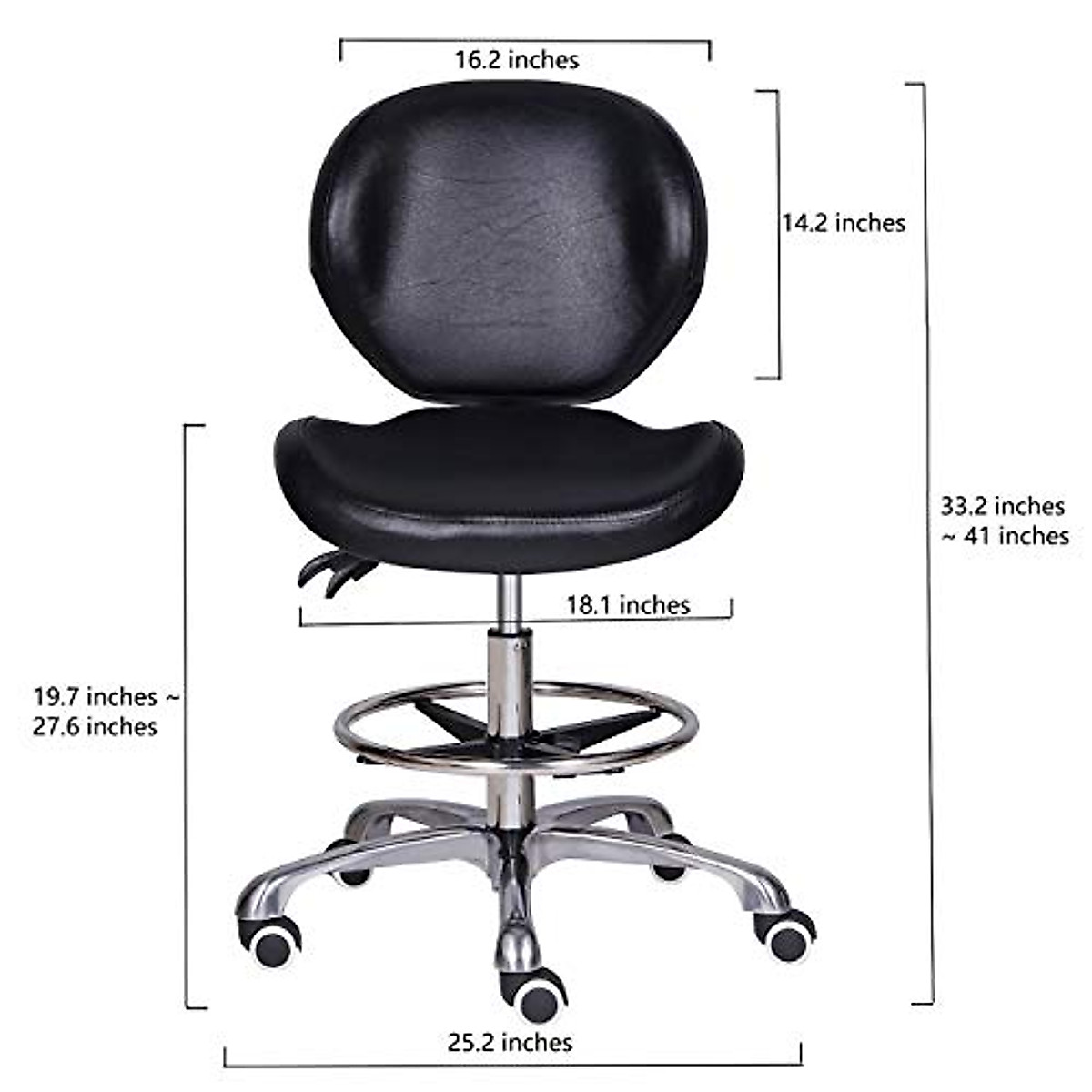 Kaleurrier Adjustable Stools Drafting Chair with Backrest & Foot Rest,Tilt Back,Peneumatic Lifting Height,Swivel Seat,Rolling wheels,for Studio,Dental,Office,Salon and Counter,Home Desk Chairs (Black)