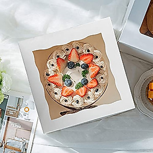 Feelfine Cake Boxes 10 Inch, 10x10x5 Cake Boxes with Square Cake Boards, 24 PCS Bakery Boxes with Window(12 Cake Boxes & 12 Boards) Cajas Para Pasteles for Cakes Pastries Cookies