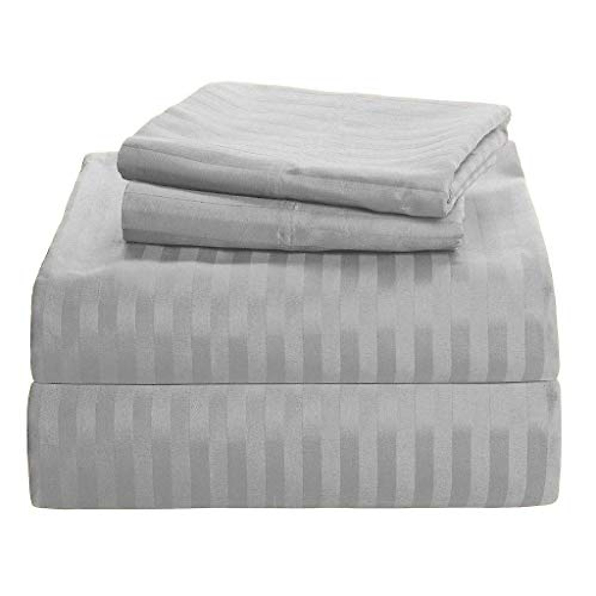 White House Linen Hotel Luxury - Extra Soft - Deep Pockets - Easy Fit Full Sleeper Sofa Bed Sheet Set 4-Pieces 100% Egyptian Cotton 600TC Striped Silver Grey (54" x 72" + 8")