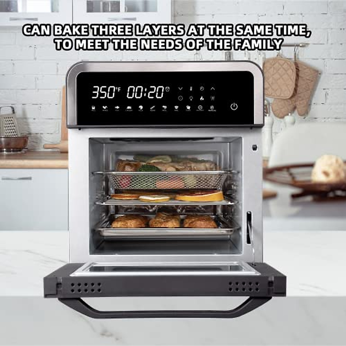 Aonbor Air Fryer Toaster Oven, 15.5 Quart Stainless Steel Convection Oven with One-Touch Control, 10-In-1 Countertop Combo, Dehydrator, Toast, Pizza, Rotisserie