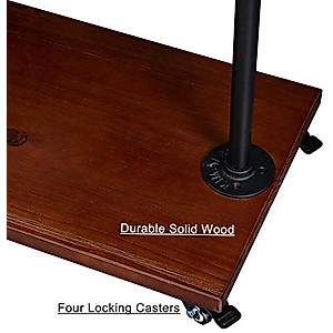Hanging Clothes Rack with Shelves,Industrial Pipe Clothing Rack on Wheels,Heavy Duty Rolling Garment Rack - Clothes Racks for Hanging Clothes - Natural Wood Base
