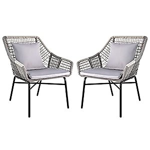 Amazon Basics Outdoor All Weather Rope Club Chair with Steel Frame and Cushions - 2 Pack, Gray