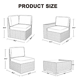 LayinSun Outdoor Patio Furniture Set 6 Pieces Sectional Conversation Sofa Set Brown Rattan Sofa Set with Coffee Table