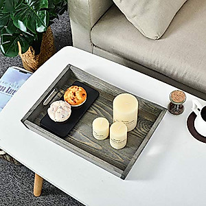 Vintage Rustic Wood Ottoman Serving Tray,Rectangular Tray Set,Nesting Breakfast Serving Tray with Cutout Handles, Set of 3,for Bedroom liveroom Office Home Kitchen (ReckGrey)