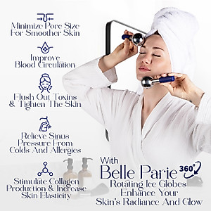 Belle Parie Ice Globes for Facials - 360° Rotating Ice Globes for Face to Reduce Puffy Eyes & Dark Circles - Stainless Steel Face Globes & Ice Balls for Face Roller to Tighten Skin & Diminish Wrinkles