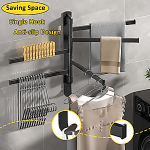 Little World Swivel Towel Rack, 5-Arm Towel Holder Wall Mounted Towel Racks for Bathroom, Aluminum Towel Bar Black Space Saving with Hook Bathroom Towel Holder