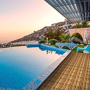 Interlocking Patio Deck Tile (Pack of 10, 12"x12") Acacia Hardwood Deck Tile in Solid Acacia Wooden Oiled Finish Waterproof All Weather Perfect for Indoor Outdoor(Golden Teak Color)…