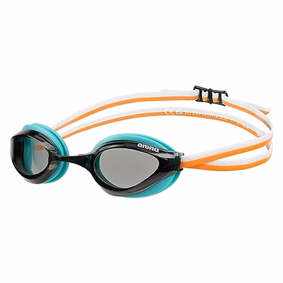 ARENA Unisex Python Racing Swim Goggles for Men and Women Anti-Fog Non-Mirror Lens Max Comfort Dual Strap, Smoke/Water/Mango