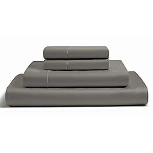 100% Egyption Cotton Cal King Solid Sheet Set & Damask Striped Sheets Set of 2 Combo- 800 Thread Count Sateen Weave Cal KIng Size Solid Sheets & Striped Sheets, Deep Pocket Cotton Bedsheets - Charcoal