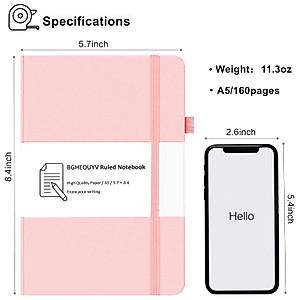 BGHEOUYV Notebook Journal, College Ruled Notebook Lined A5 160 Pages,Hard Cover Journals for Writing, Notebooks for Work Office School Women Men,5.7 inches x 8.4 inches(Pink)