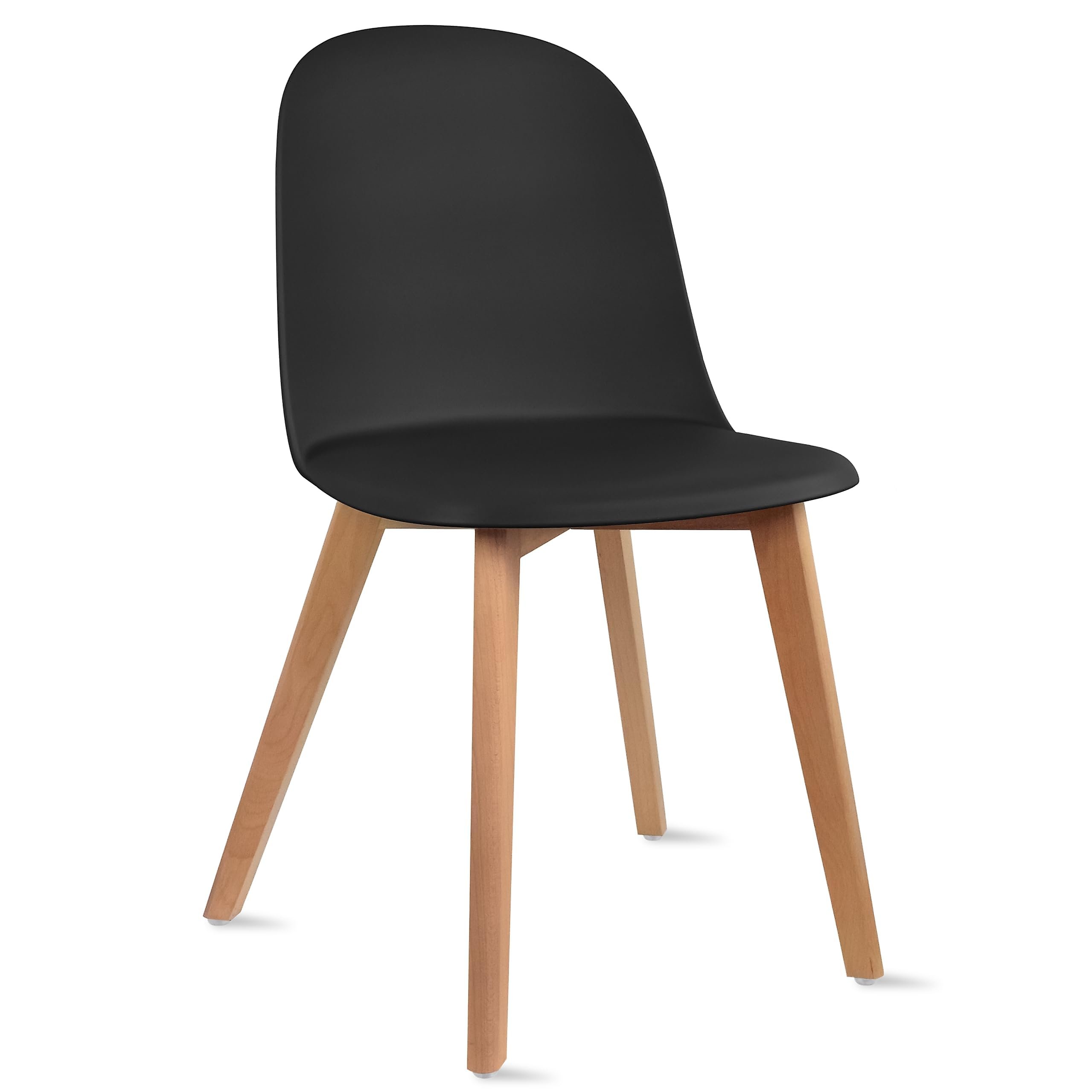 2xhome Modern Armless Dining Chair Plastic Shell Seat with Wooden Legs | Indoor or Outdoor Use | Home Kitchen Patio, Black