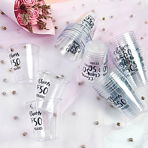 100 Pack Cheers to 50 Years Shot Glasses 2 oz Hard Plastic Disposable Cups, 50th Party Favors Small Clear Tasting Cups for Wine Whiskey for Women Men Wedding Anniversary