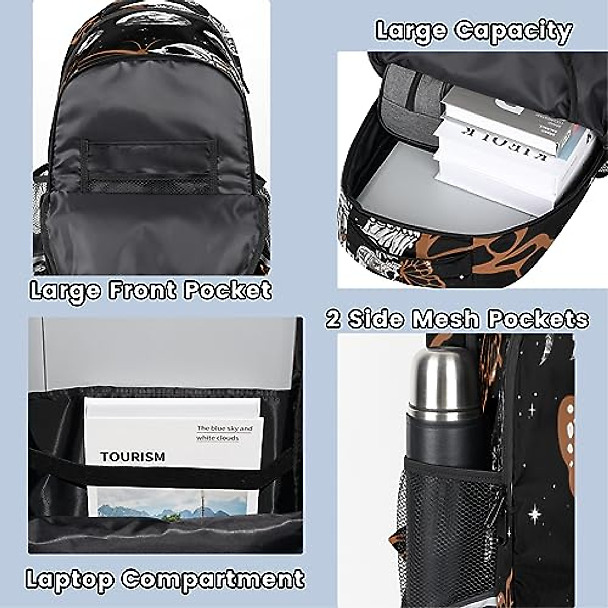 YoCosy Brown Gothic Skull Butterfly Black Galaxy Space Custom Backpack School Personalized Gifts Bookbag Laptop Purse Casual Daypack for Teen Girls Women Boys Men College Travel