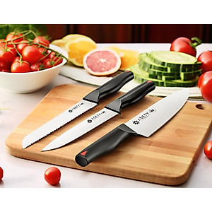 ASETY Knife Set, 15 PCS Kitchen knife Set with Bulti-in Sharpener Block, High Carbon Stainless Steel Knife Block Set, NSF Food Safe, Dishwasher Safe Knife Sets for Kitchen, Black, Gift Box