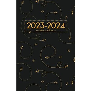 Academic Planner 2023-2024 Small | Cute Little Bumble Bees Buzzing on Black: July - June | Weekly & Monthly | US Federal Holidays and Moon Phases