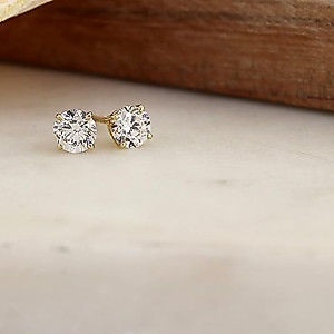 Diamond Wish - 1 Carat Lab Grown Diamond Round Stud Earrings for Women in 14k Yellow Gold (E-F, VS1-VS2, 1.00 cttw, IGI Certified) 4-Prong Setting Screw Back Studs