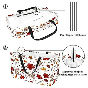 Reusable Grocery Bag Autumn Flowers Floral Pattern Large Stand Up Tote Shopping Bag with Reinforced Handles c
