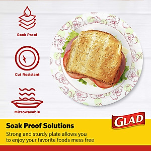 Glad Disposable Paper Plates for All Occasions | Round Soak Proof, Cut Proof, Microwaveable Heavy Duty Disposable Plates | 8.5" Diameter, 50 Count Bulk Paper Plates, Pink Flower Print