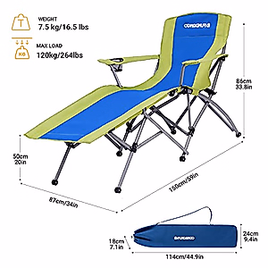 FUNDANGO Folding Outside Heavy Duty Patio Deck Chaise Lounges Lawn Chairs with Footrest for Outdoor Sun Tanning Beach Pool, Support up to 264 lbs, 34.25x 61.42x 33.86inch, Blue/Green