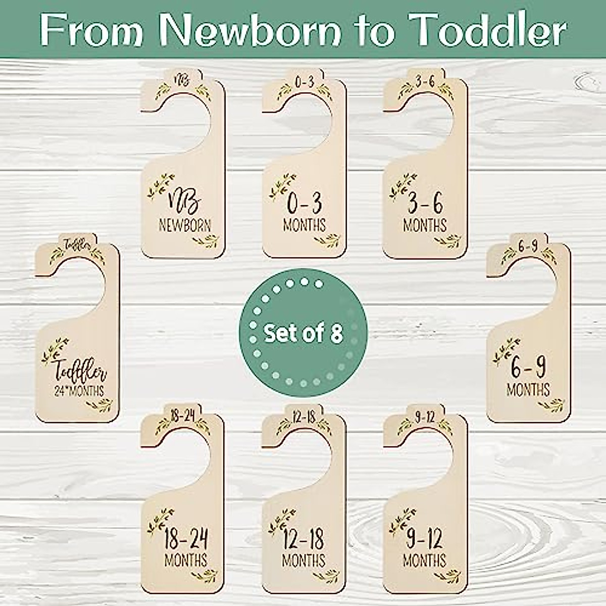 Zamwix 8PCS Baby Closet Dividers - Beautiful Wooden Double-Sided Closet Dividers for Baby from Newborn to Toddler Boho Nursery Decor Baby Clothes Size Hanger Organizer with Gift Bag