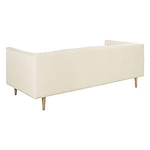 Safavieh Couture Home Carmina Modern Light Beige Faux Leather and Oak Sofa
