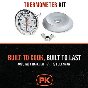 PK Grills Tel-Tru BBQ Grill Thermometer Outdoor Grilling Temperature Gauge Kit, Includes Charcoal/Smoker Thermometer Probe, Wing Nut, and Silver Flashing, PK99085