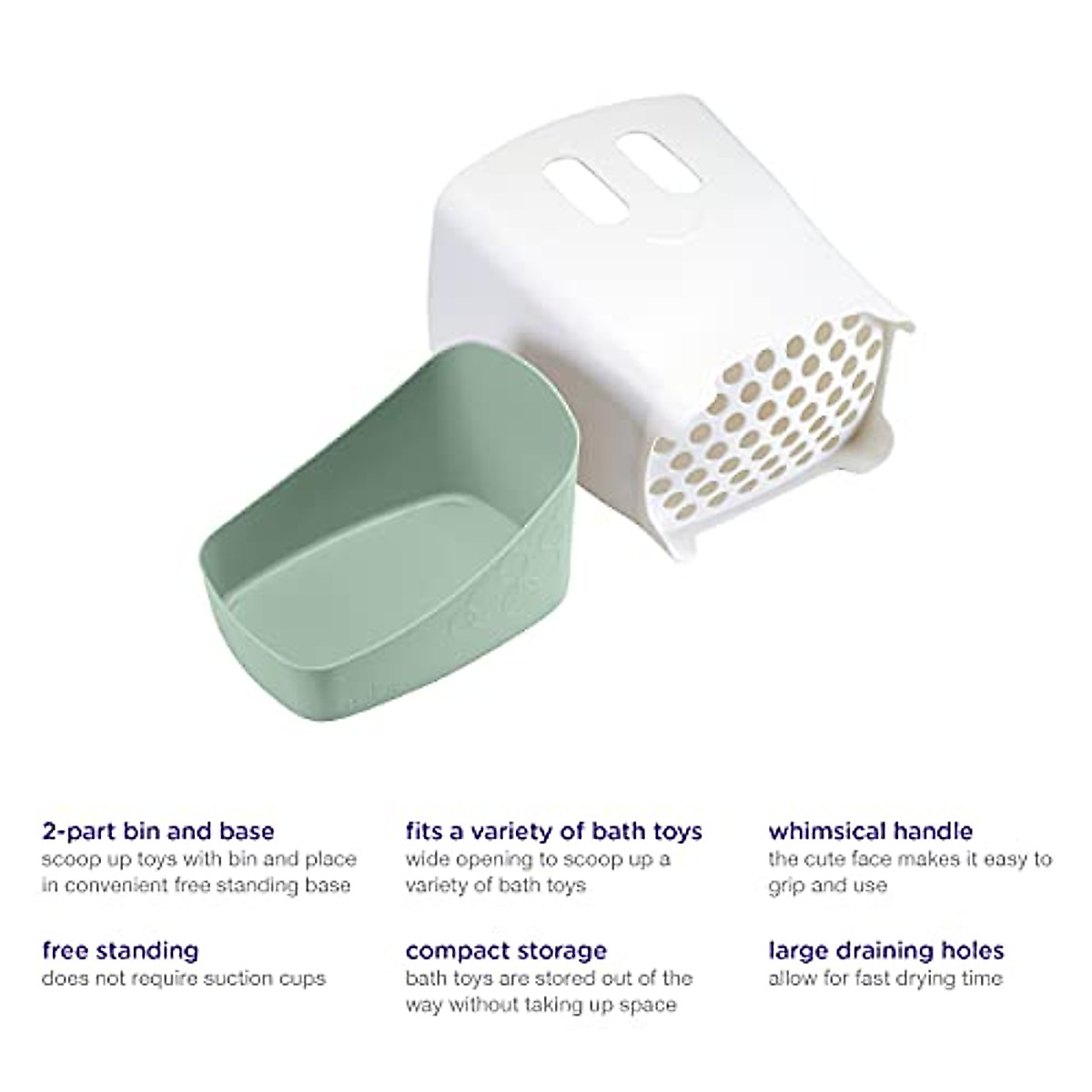 Ubbi Freestanding Bath Toy Organizer Bath Caddy with Removable Drying Rack Bin & Scoop for Toddlers + Baby, Sage