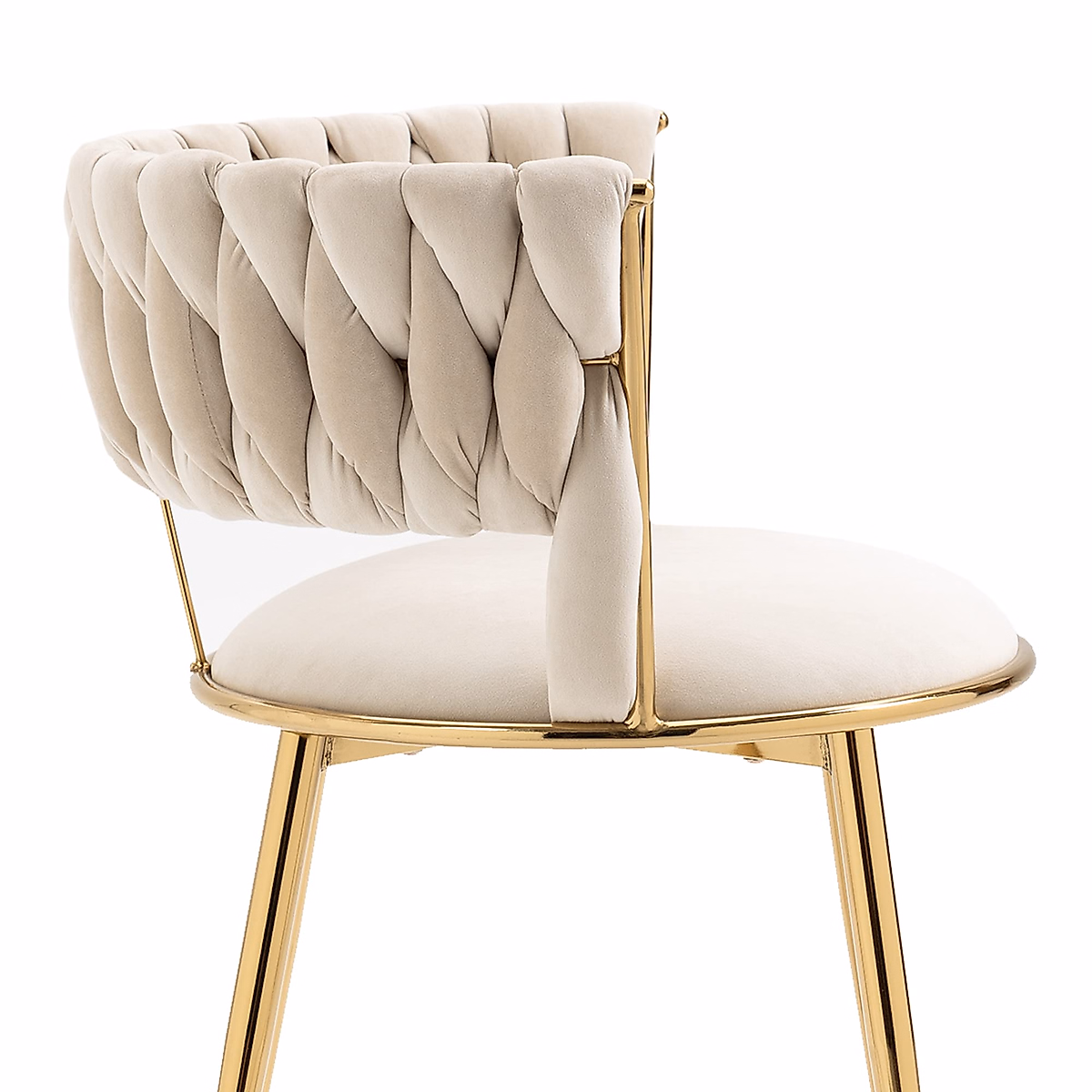 DUOSI Leisure Dining Chairs Set of 2, Velvet Upholstered Accent Side Chair, Modern Leisure Chair with Weaving Back and Golden Metal Legs for Living Room Kitchen Bedroom Pub, Ivory