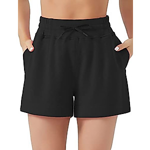 THE GYM PEOPLE Women's Drawstring Sweat Shorts High Waisted Summer Workout Lounge Shorts with Pockets Black