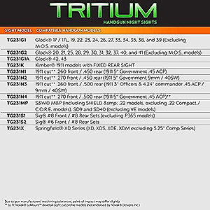 TruGlo Tritium Pro Glow in the Dark Compact Gun Hunting Glock Pistol Sight with Maximum Bright Sights for Glock Sidearm 17, 19, 22, 23, 24, 26, and 27