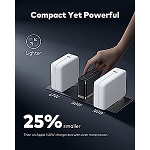 Baseus USB C Charger, 140W Wall Charger PD 3.1 with 3.3ft USB C to C Cable, 3-Port GaN5 Charger for Laptops, iPad, iPhone 14/13 Series, Galaxy, MacBook Pro 16'', Steam Deck, Black