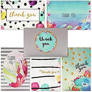 Blank Thank You Cards and Envelopes, Cute Watercolor Greeting Cards (4 x 6 In, 48 Pack)