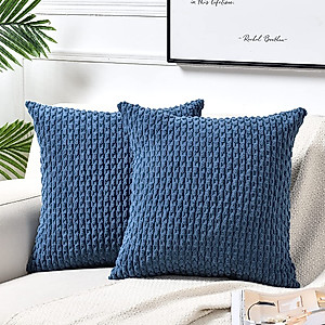 Fancy Homi 2 Packs Dusty Blue Decorative Throw Pillow Covers 18x18 Inch for Couch Bed Sofa, Modern Farmhouse Boho Home Decor, Soft Cute Plush Corduroy Cushion Case 45x45 CM