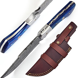 Grace Knives Handmade Damascus Steel Knife Hunting Knife 9.5 inches Fixed Blade Knife With Sheath G-1079 PW