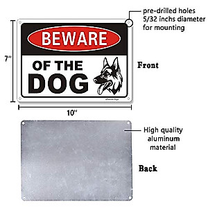 Uflashmi Beware of Dog Sign for Fence Yard, Dog Warning Sign, Aluminum Metal, 2 Pack, 7x10 inch