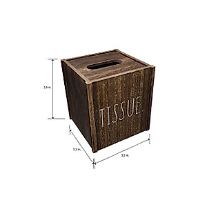 Rae Dunn Tissue Box Cover - Home and Bathroom Decor Accessories - Dark Brown Wood Tissues Cube Dispenser for Countertop, Desk, Dresser, Vanity, Bedroom, Kitchen, Office and Any Room of The House