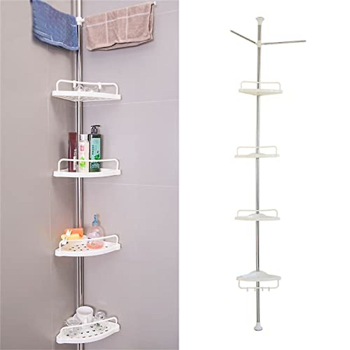 LOYALHEARTDY Rustproof Shower Caddy Corner for Bathroom 4 Tier Bathroom Corner Shower Caddy Bathtub Shower Storage Organizer, 43"~122" Adjustable Height (White)