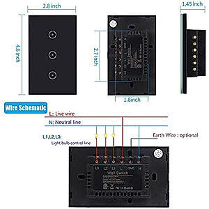 WiFi Light Switch, smart touch wall light switch, easy to install, App Remote Control Timer Switch，Voice Control，Set schedule timer，compatible with Amazon Alexa and Google Assistant