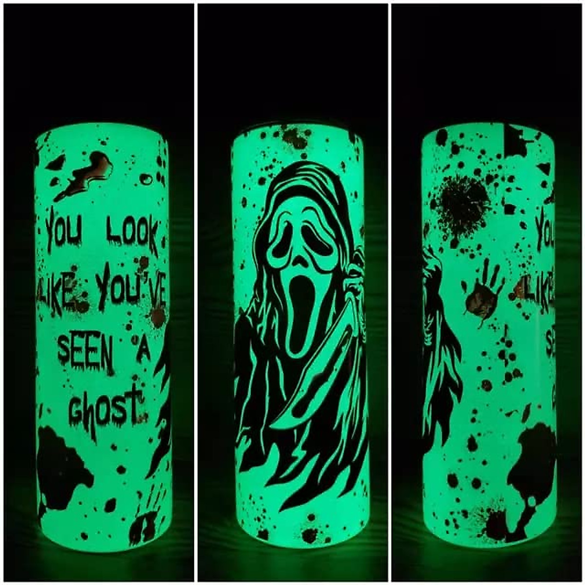 FAMKX 20oz Luminous Blanks Skinny Tumbler For Sublimation, Double Wall Stainless Steel Straight Insulated Vacuum Slim Travel Mug Glow in the dark (Green)