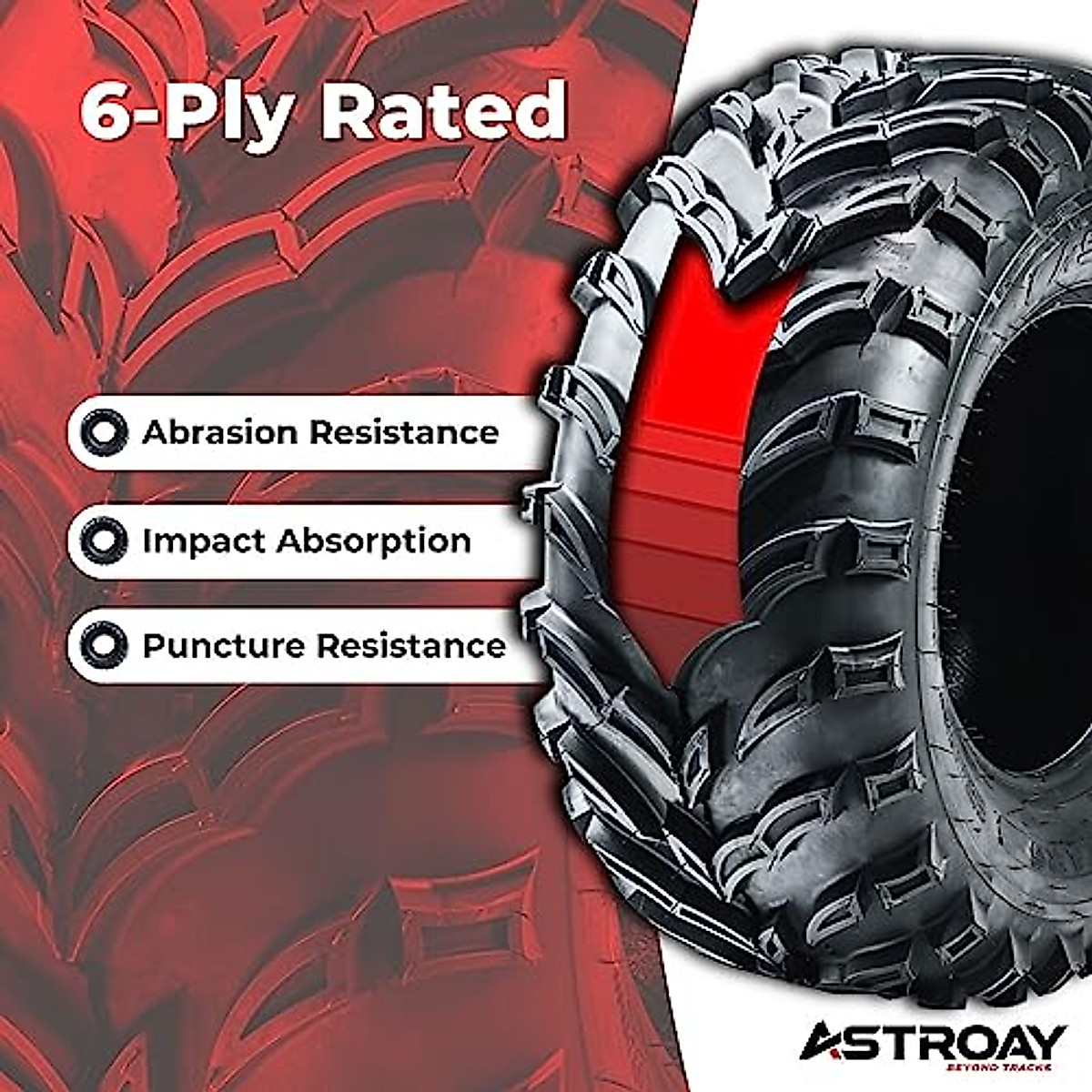 Astroay Mars-A Utility ATV/UTV Tire, 6 Ply Quad or Side By Side ATV Tire, V-Angled Power Treads, 26x9x12 ATV Tire, 26x9x12 UTV Tires, Plow Through Mud and Sand, Ride Over Hard Surfaces